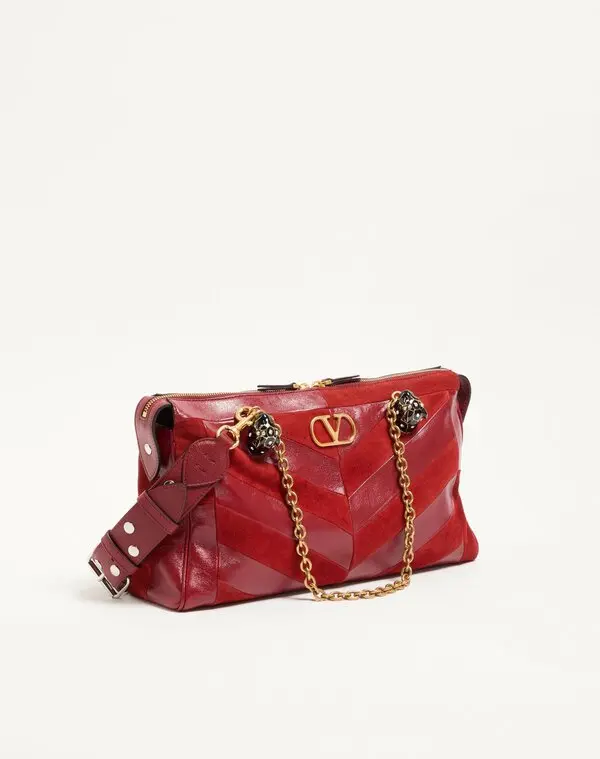 Valentino Garavani Panthea Chevron Motif Medium Shoulder Bag - Red