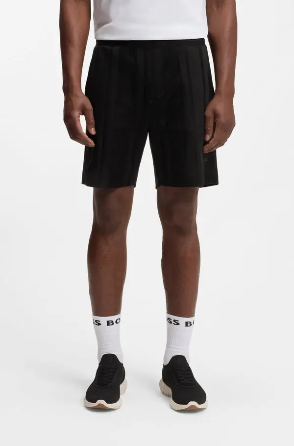 Hugo Boss Huxley Pleated Shorts With Tonal Stripes And Logo Detail