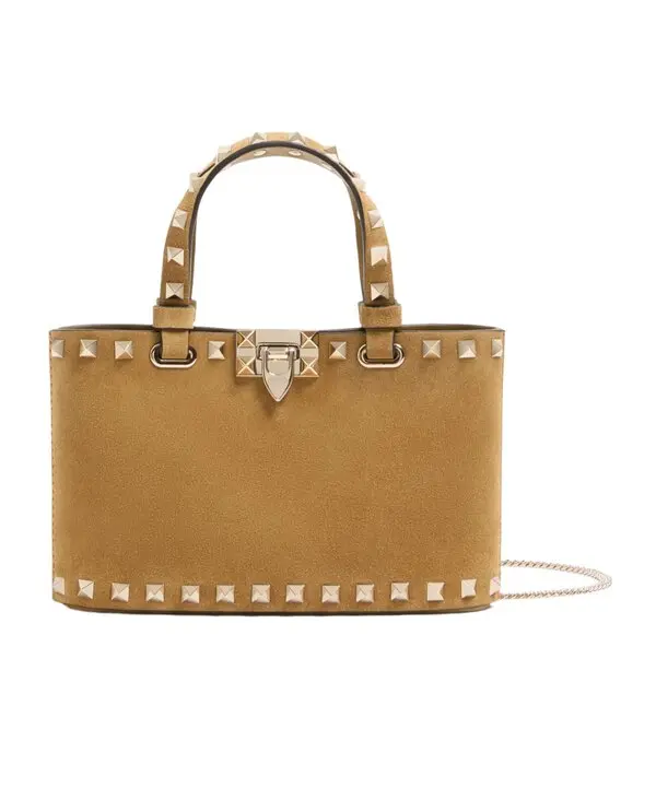 Valentino Garavani Rockstud Mini Suede Shopping Bag - Havana Beige