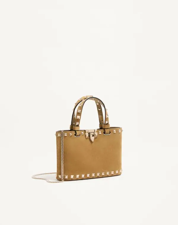 Valentino Garavani Rockstud Mini Suede Shopping Bag - Havana Beige