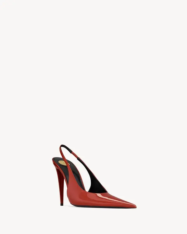Saint Laurent Guermantes Patent Leather Slingback Pumps - Red