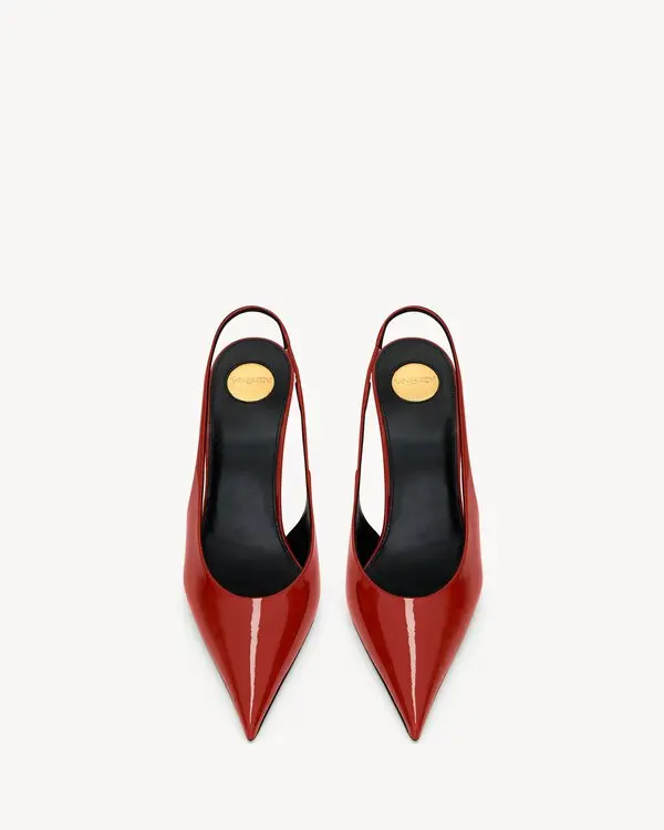 Saint Laurent Guermantes Patent Leather Slingback Pumps - Red