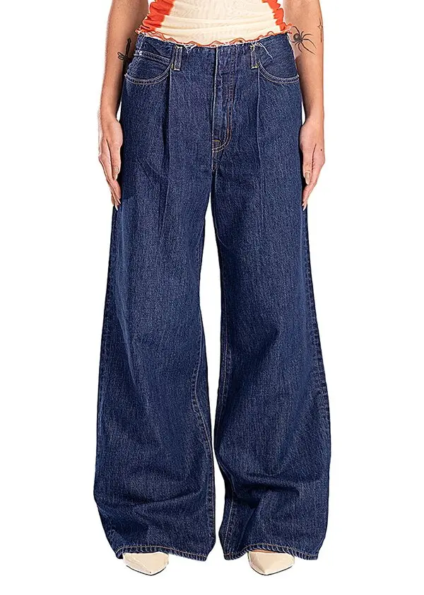 SLVRLAKE Belt Loop Pleated Wide-leg Jeans - Indigo