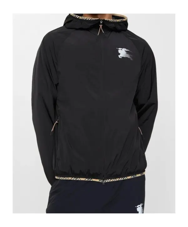 Burberry Hooded Zip-up Jacket With Check Trim