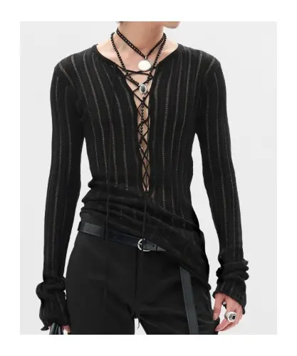ANN DEMEULEMEESTER Open Rib Lace-up Serafino Knit Top