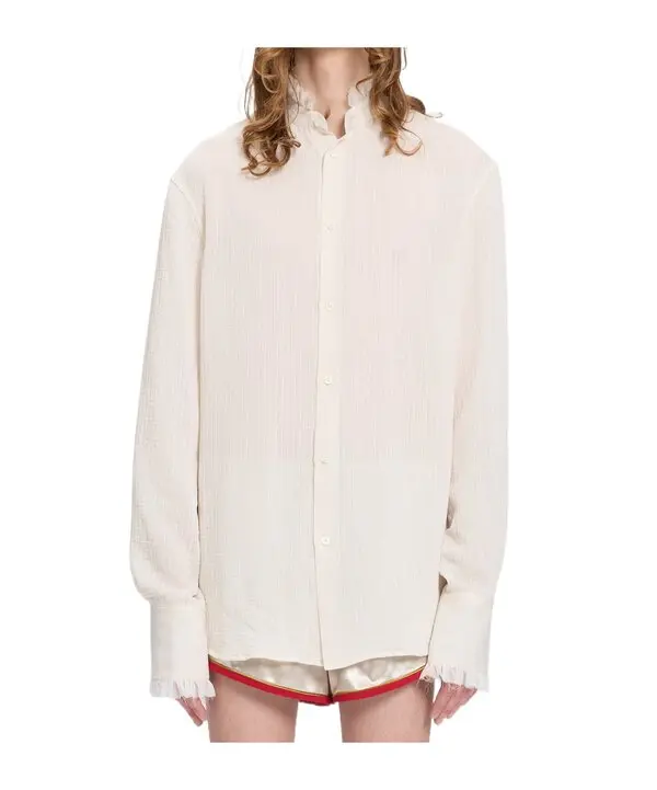 ANN DEMEULEMEESTER Stand Collar Shirt With Silk Creponne Ruffles - Chalk
