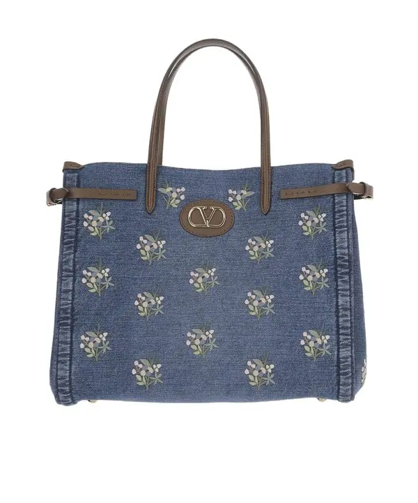 Valentino Garavani Vlogo Signature Embroidered Shoulder Bag - Gray