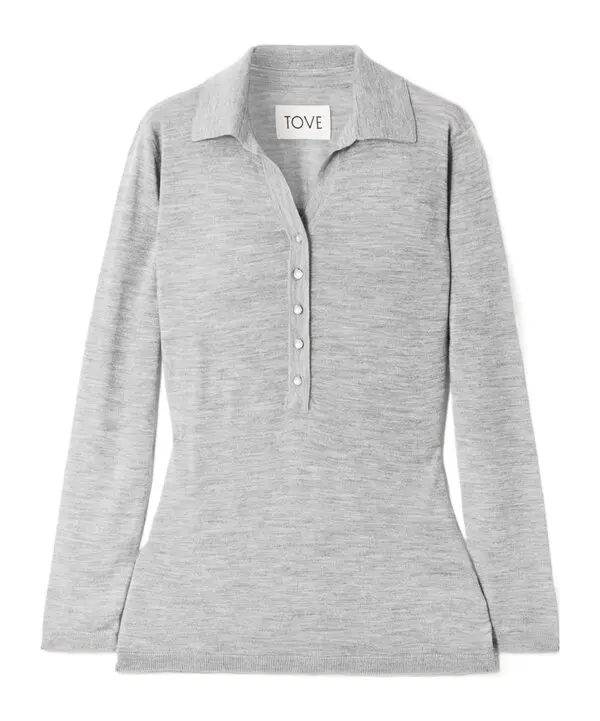 Tove Austine Wool And Silk-blend Polo Shirt - Gray