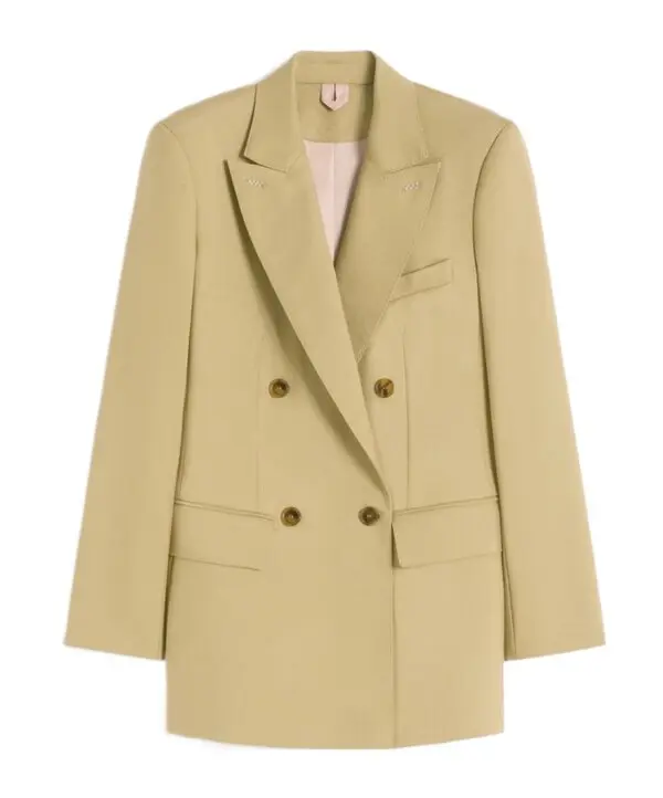 Max Mara Double-breasted Blazer In Mohair, Wool, And Silk - Camel