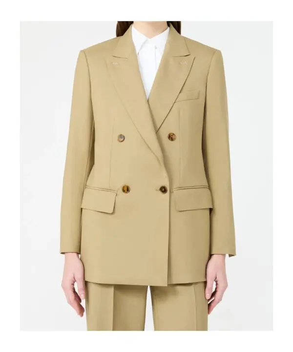Max Mara Double-breasted Blazer In Mohair, Wool, And Silk - Camel