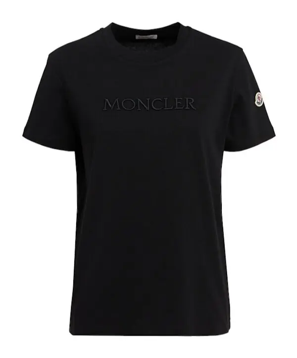 Moncler Embroidered Tonal Logo Cotton T-shirt - Black