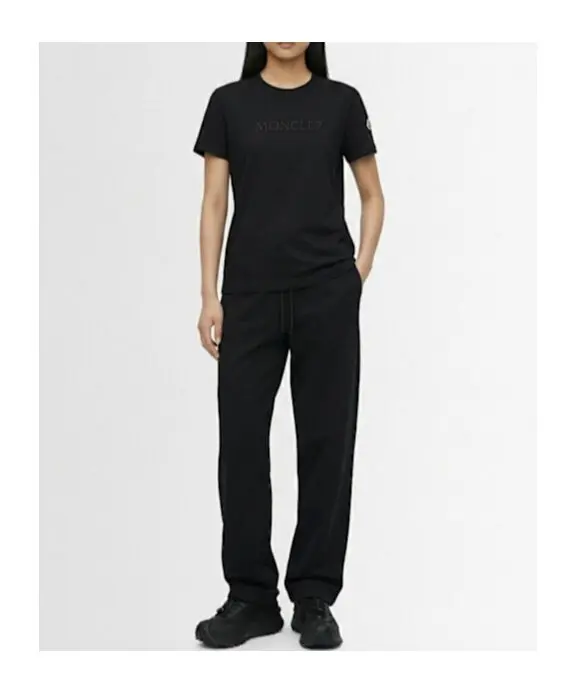 Moncler Embroidered Tonal Logo Cotton T-shirt - Black
