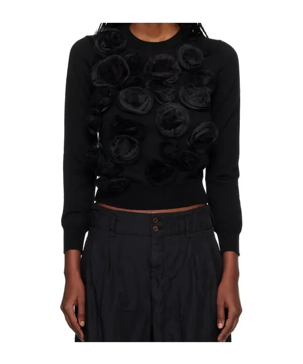 Comme Des Garçons Long Sleeve Knit Top With Embellished Neckline