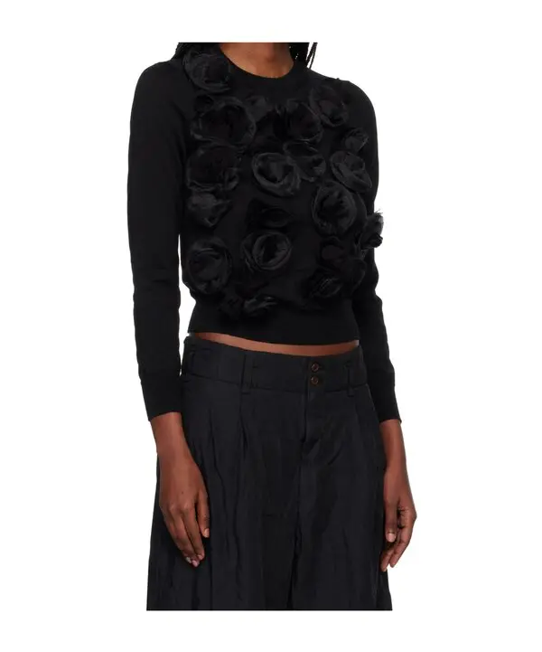Comme Des Garçons Long Sleeve Knit Top With Embellished Neckline