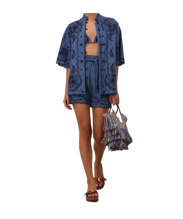Zimmermann Aster Embroidered Denim Shorts - Blue