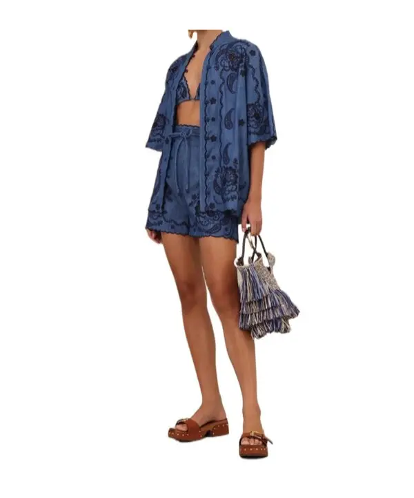 Zimmermann Aster Embroidered Denim Shorts - Blue