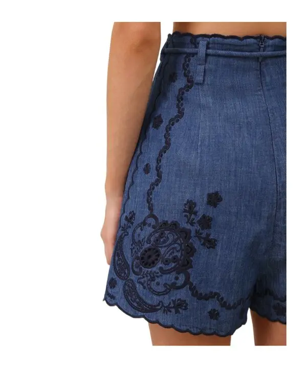 Zimmermann Aster Embroidered Denim Shorts - Blue