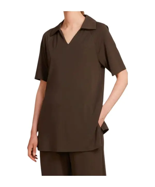 Max Mara Short Sleeve V-neck Polo Shirt With Side Slits - Green