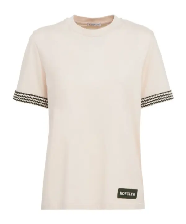Moncler Crochet-trimmed Cotton Logo T-shirt - White