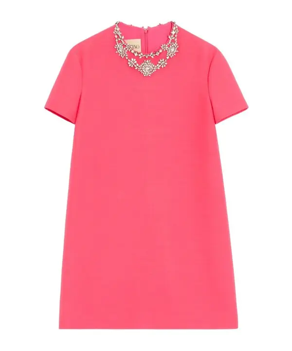 Valentino Garavani Embellished Crepe Couture Short Dress - Coral/silver