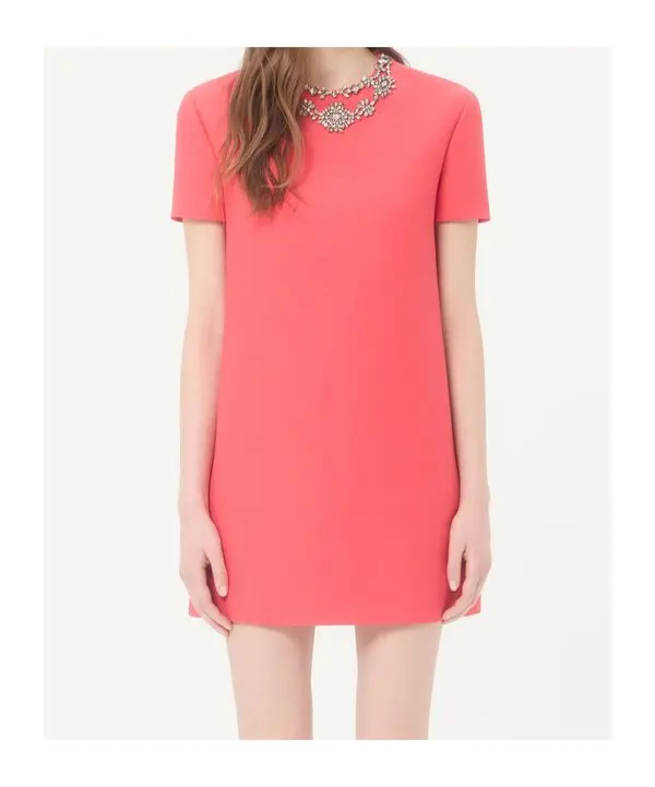 Valentino Garavani Embellished Crepe Couture Short Dress - Coral/silver