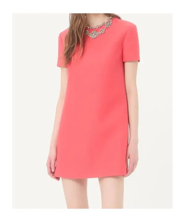 Valentino Garavani Embellished Crepe Couture Short Dress - Coral/silver