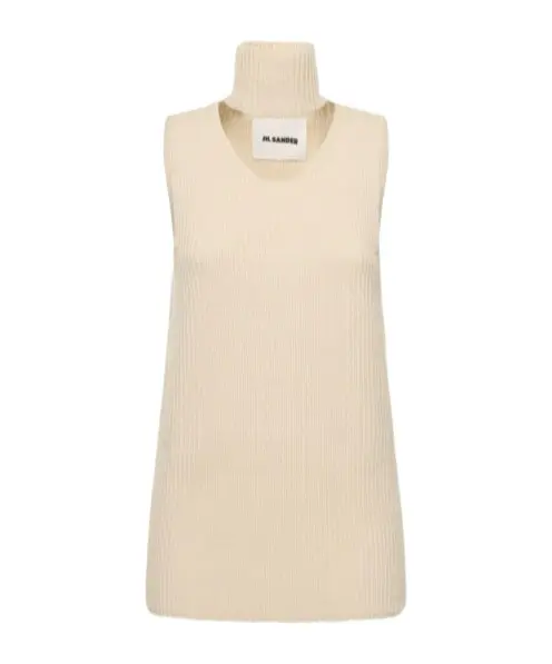 JIL SANDER Rib Knitted Vest With Detachable Collar