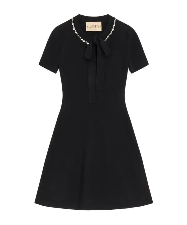 Valentino Garavani Embellished Tie-neck Dress With Rhinestone Embroidery