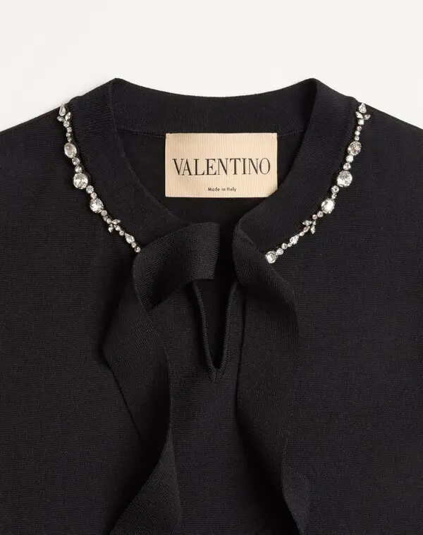 Valentino Garavani Embellished Tie-neck Dress With Rhinestone Embroidery