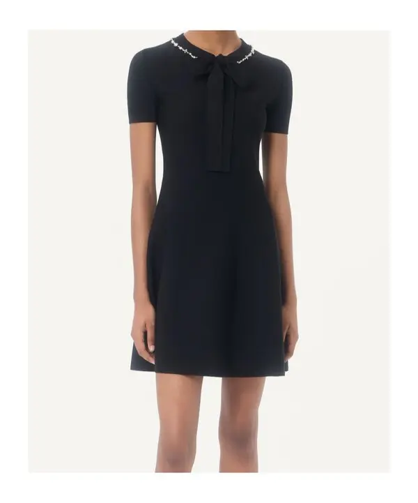Valentino Garavani Embellished Tie-neck Dress With Rhinestone Embroidery