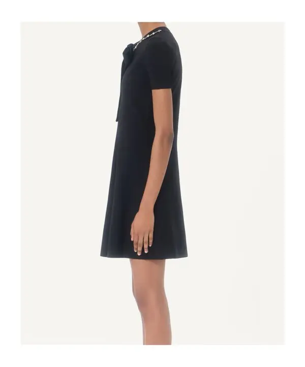 Valentino Garavani Embellished Tie-neck Dress With Rhinestone Embroidery