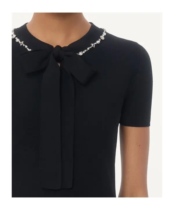 Valentino Garavani Embellished Tie-neck Dress With Rhinestone Embroidery