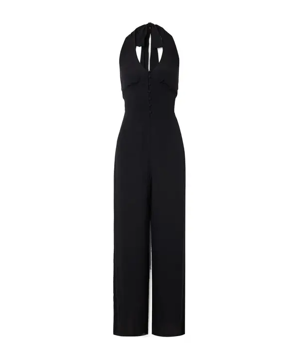 Rixo Shana Crepe Halterneck Jumpsuit - Black