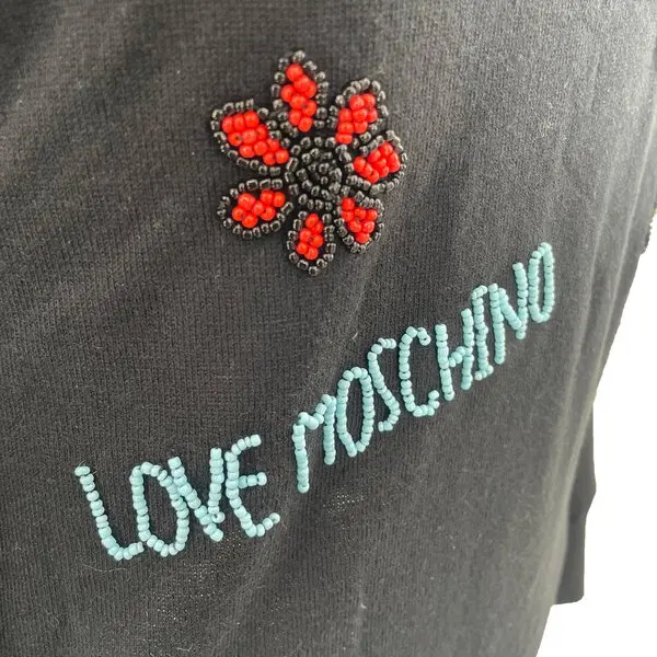 Moschino Beaded Rainbow And Floral Appliqué Round Neck Sweater
