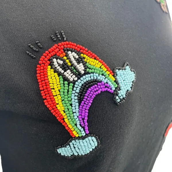 Moschino Beaded Rainbow And Floral Appliqué Round Neck Sweater