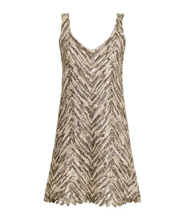Brunello Cucinelli Chevron Embellished Mini Dress - Brown