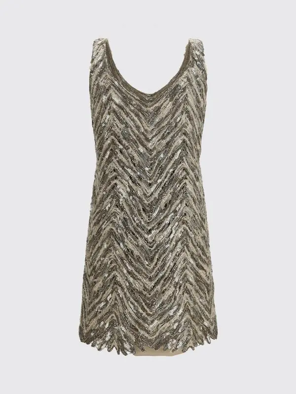 Brunello Cucinelli Chevron Embellished Mini Dress - Brown