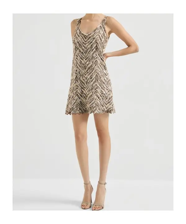 Brunello Cucinelli Chevron Embellished Mini Dress - Brown