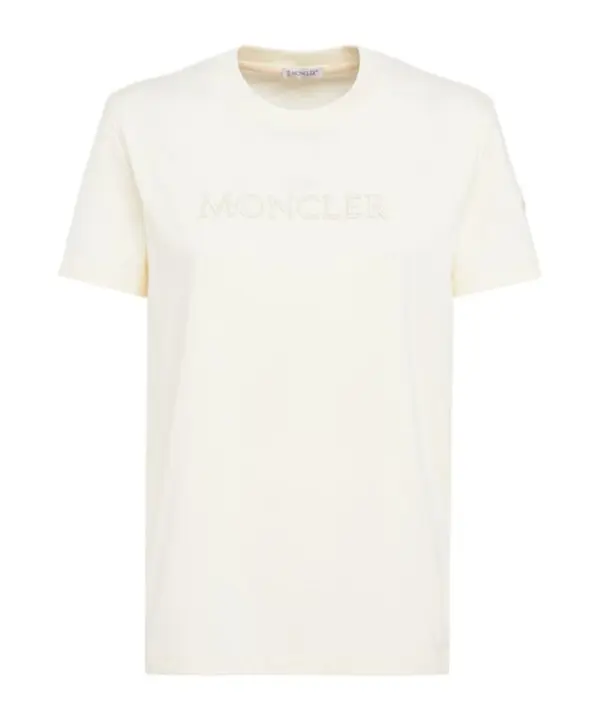 Moncler Embroidered Tonal Logo Cotton T-shirt - White