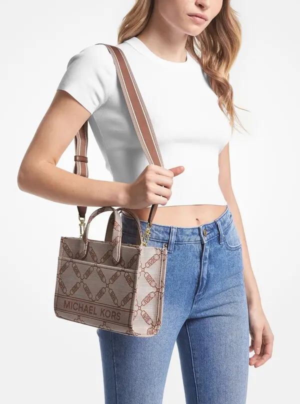 Michael Kors Gigi Small Empire Logo Jacquard Messenger Bag - Brown