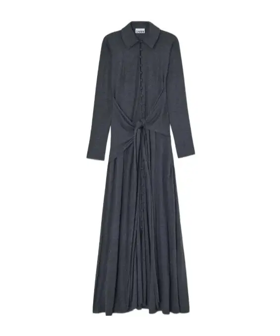 GANNI Tie-front Jersey Maxi Dress - Phantom Black