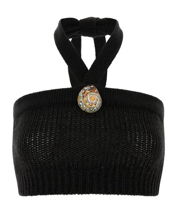 Alanui Knit Crop Top With Shell Detail - Black