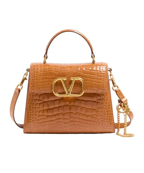 Valentino Garavani Croc Effect Flap Shoulder Bag - Brown