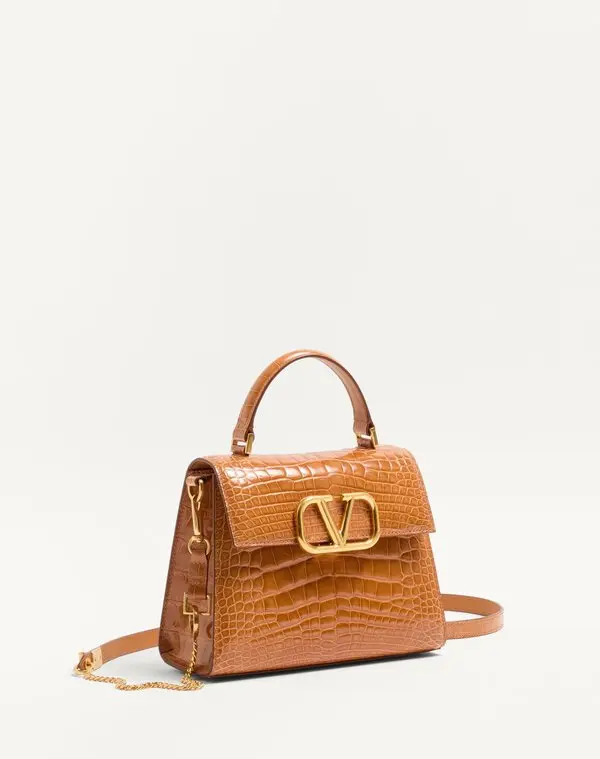 Valentino Garavani Croc Effect Flap Shoulder Bag - Brown