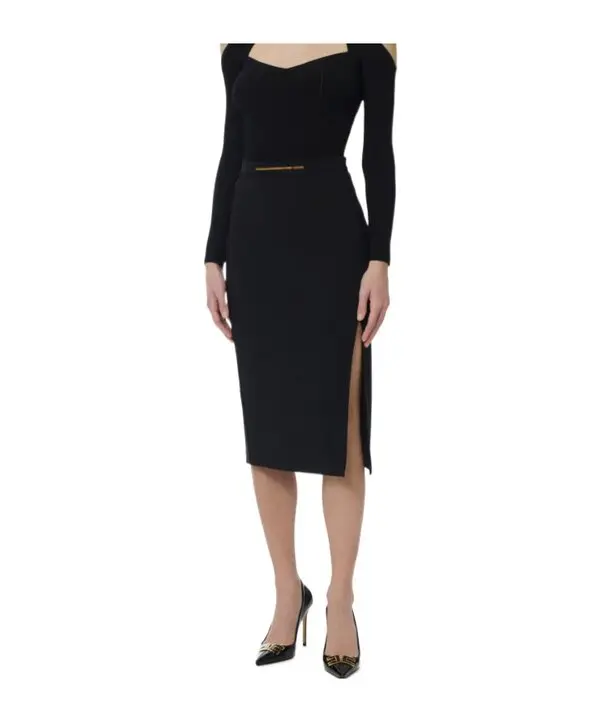 Elisabetta Franchi Pencil Skirt With Golden Metal Accessory