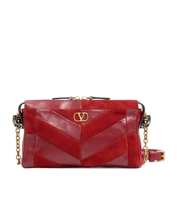 Valentino Garavani Panthea Chevron Patterned Small Shoulder Bag - Red