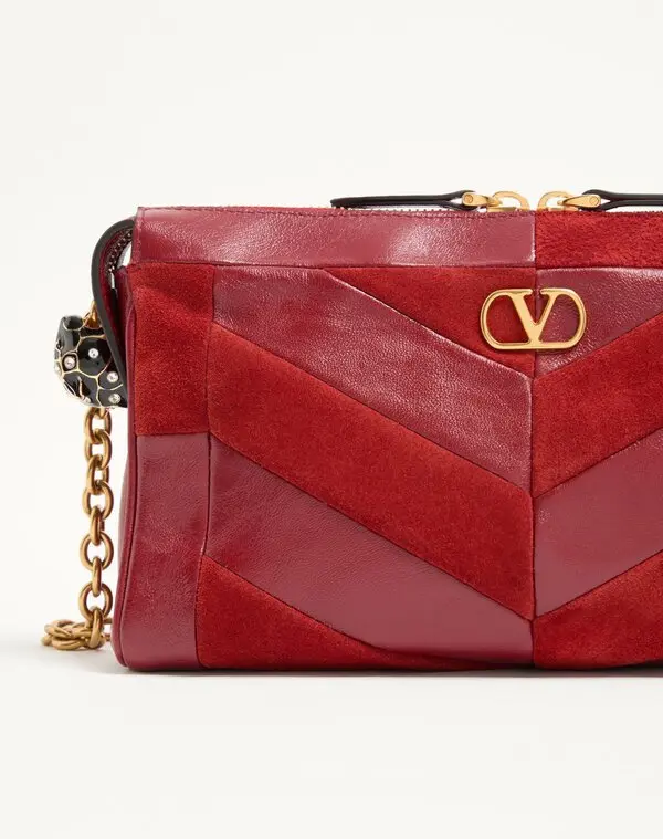 Valentino Garavani Panthea Chevron Patterned Small Shoulder Bag - Red