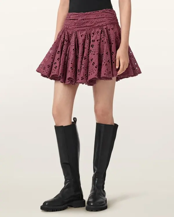 ALLSAINTS Dotty Broderie-anglaise Flared Mini Skirt - Raspberry Pink