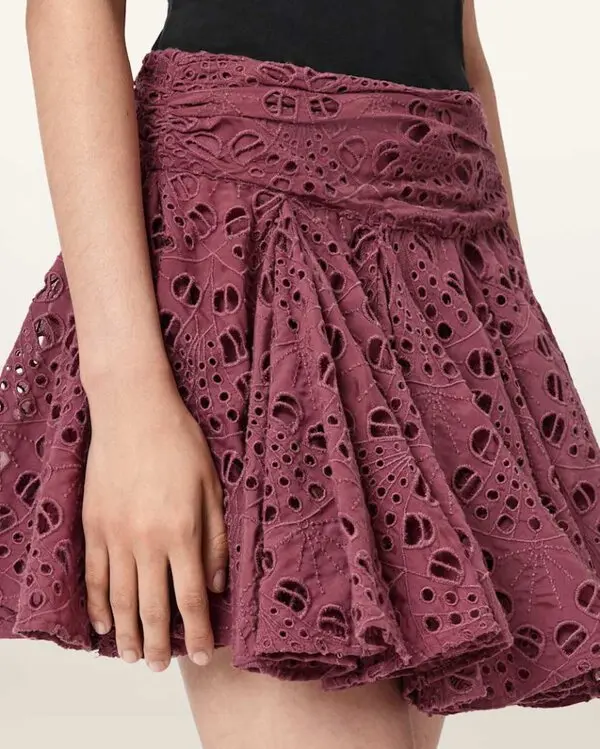 ALLSAINTS Dotty Broderie-anglaise Flared Mini Skirt - Raspberry Pink