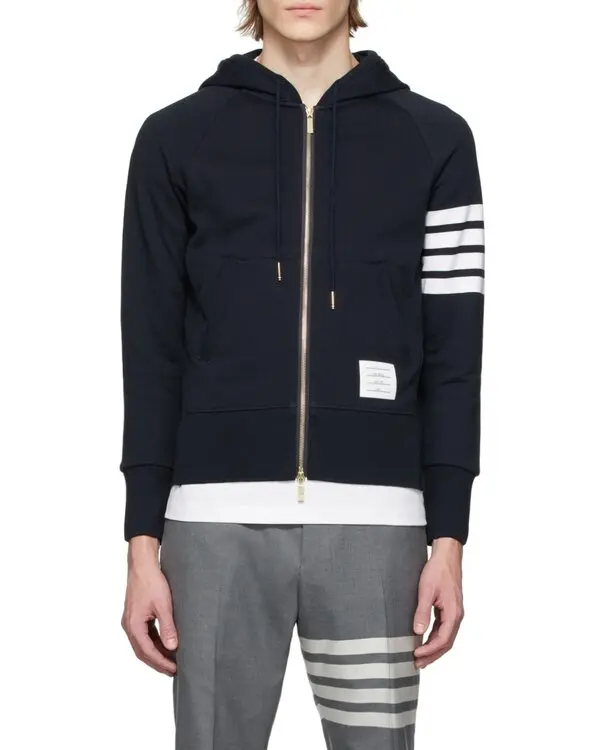 Thom Browne 4-bar Striped Zip-up Hoodie - Black